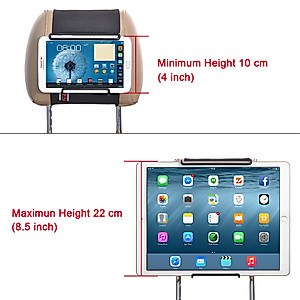 TFY Universal Car Headrest Mount Holder with Angle- Adjustable Holding Clamp for Tablets -Compatible with iPad 9th Gen - iPad Mini - iPad Air - iPad Pro - Samsung Galaxy Tab S8 - Tab A and More