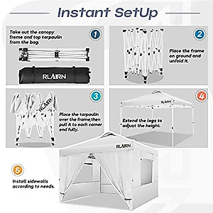 Ez Pop Up Canopy Tent, RLAIRN 10'X10' Waterproof Instant Gazebo Canopy with 3 Adjustable Height and 4 Removable Sidewalls, UPF50+ Folding Instant Pop Up Gazebo Canopy Shade Tent with Mesh Windows