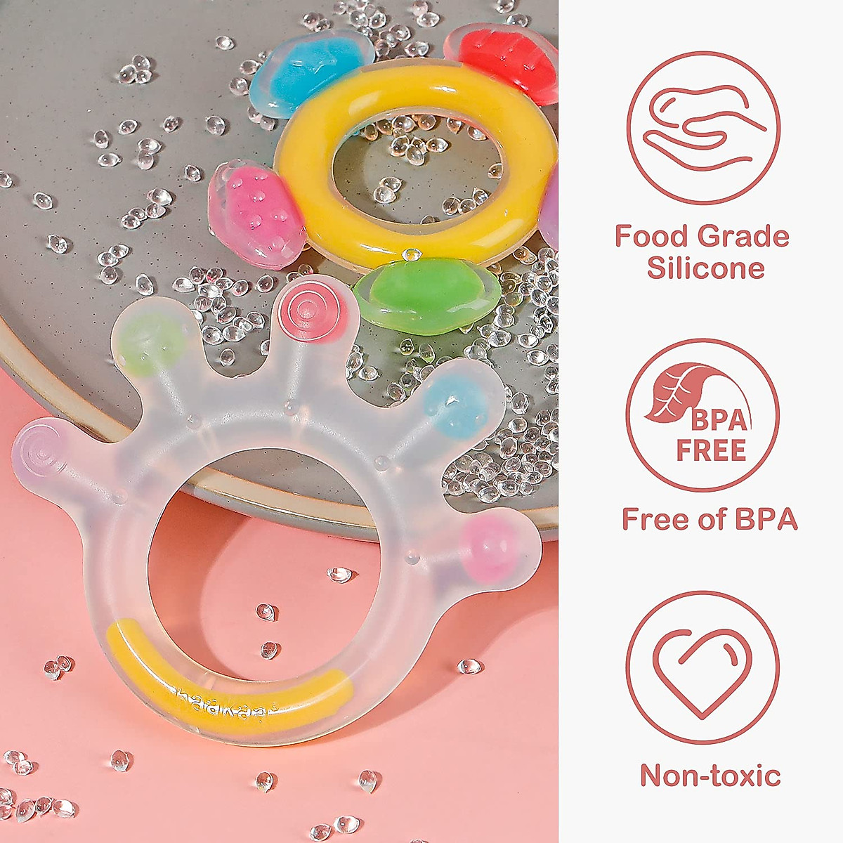 haakaa Baby Teethers Toys Baby Teething Toys for Babies Silicone New Palm and Ferris Wheel Teethers Combo Soft Baby Sensory Toys, Teething Pain and Itching Gums, BPA Free, 3m+, 2 pcs
