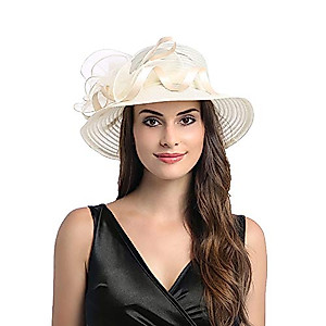 DT DANTIYA Women's Derby Dress Floral Tea Party Wedding Bucket Hat Church Cloche Hat Bowler Hats Beige