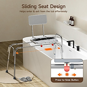 WAYES Sliding Shower Chair and Tub Transfer Benches with Cutout Access, Adjustable Seat Height and Safety Belt, Bath and Shower Safety for Seniors, Quick Tool-Less Assembly
