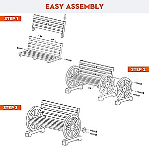 Vagowin Wagon Wheel Bench, Wooden Outdoor Bench 2-Person Seat, Rustic Patio Benches with Backrest for Porch, Garden Brown 19.7inchD x 41.3inchW x 30.3inchH