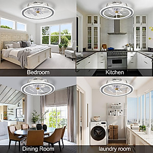 FOSOQIB Low Profile Ceiling Fan with Light and Remote 3-Color Dimmable,3-Speed Reversible Blade Bladeless Ceiling Fan with Light, Ceiling Fans with Lights for Bedroom Kitchen Home Office