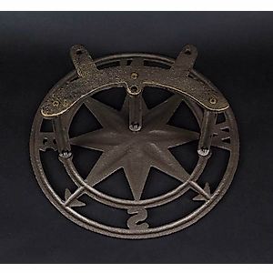 Bronze Finish Cast Iron Nautical Compass Rose Decorative Wall Mounted Garden Hose Hanger - Easy to Install - Coastal Outdoor Decor - 12 Inches in Diameter