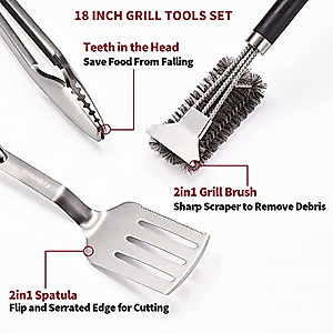 BBQ Grill Tools Set Grilling Accessories -Deluxe Birthday Gifts for Dad or Men,19 Pcs Stainless Steel Grill Kits with Large Brushed Aluminnum Case, 18” Professional Barbecue Utensils for Outdoor Grill