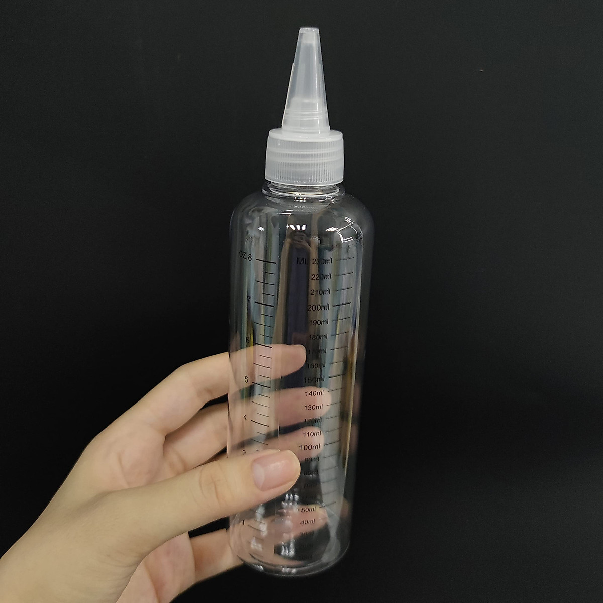 NANSHINE 10pcs 250ml(8.45oz) Plastic Bottle Pointed Mouth Top Cap Transparent Dispensing Bottle Squeeze Bottle with Graduated Measurement For Arts Crafts,Liquids,Inks,Oils,Shampoo,Lotion