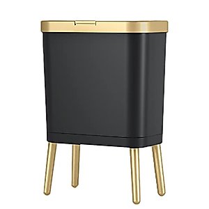 Doyingus Trash Can with Lid, 3.3 Gal Plastic Garbage Can with Legs, Slim Waste Basket with Push Button for Kitchen Bathroom (Black)