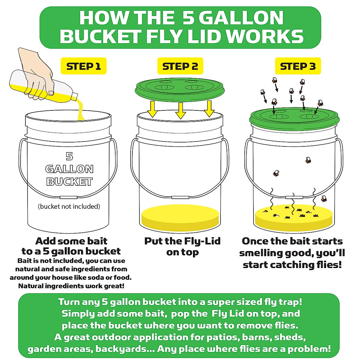 Billy-Bob Fly Lid Combo- Indoor Outdoor Eco Friendly Fly Control Pack - Includes 6 Fly-Lids (3-2 Packs) for Disposable Cups and 2 Fly-Lids for 5 Gallon Buckets