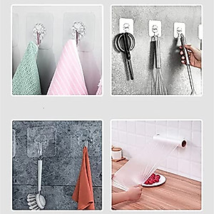 Pengwei 24 Pack Adhesive Hooks Transparent Non-Marking Waterproof Hooks Strong Adhesive Hooks for Kitchen Bathroom Cloakroom Reusable Wall Hooks Nail Free Heavy Duty Adhesive Hooks