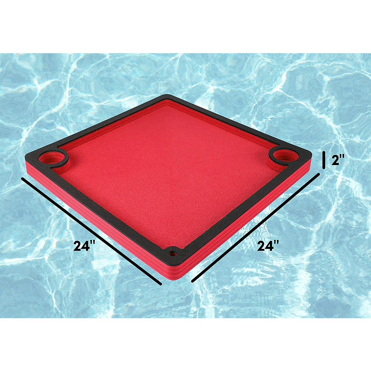 Polar Whale Floating Breakfast Table Serving Buffet Red and Black Tray Drink Holders for Swimming Pool or Beach Party Float Lounge Refreshment Durable Foam UV Resistant with Cup Holders 24 Inches