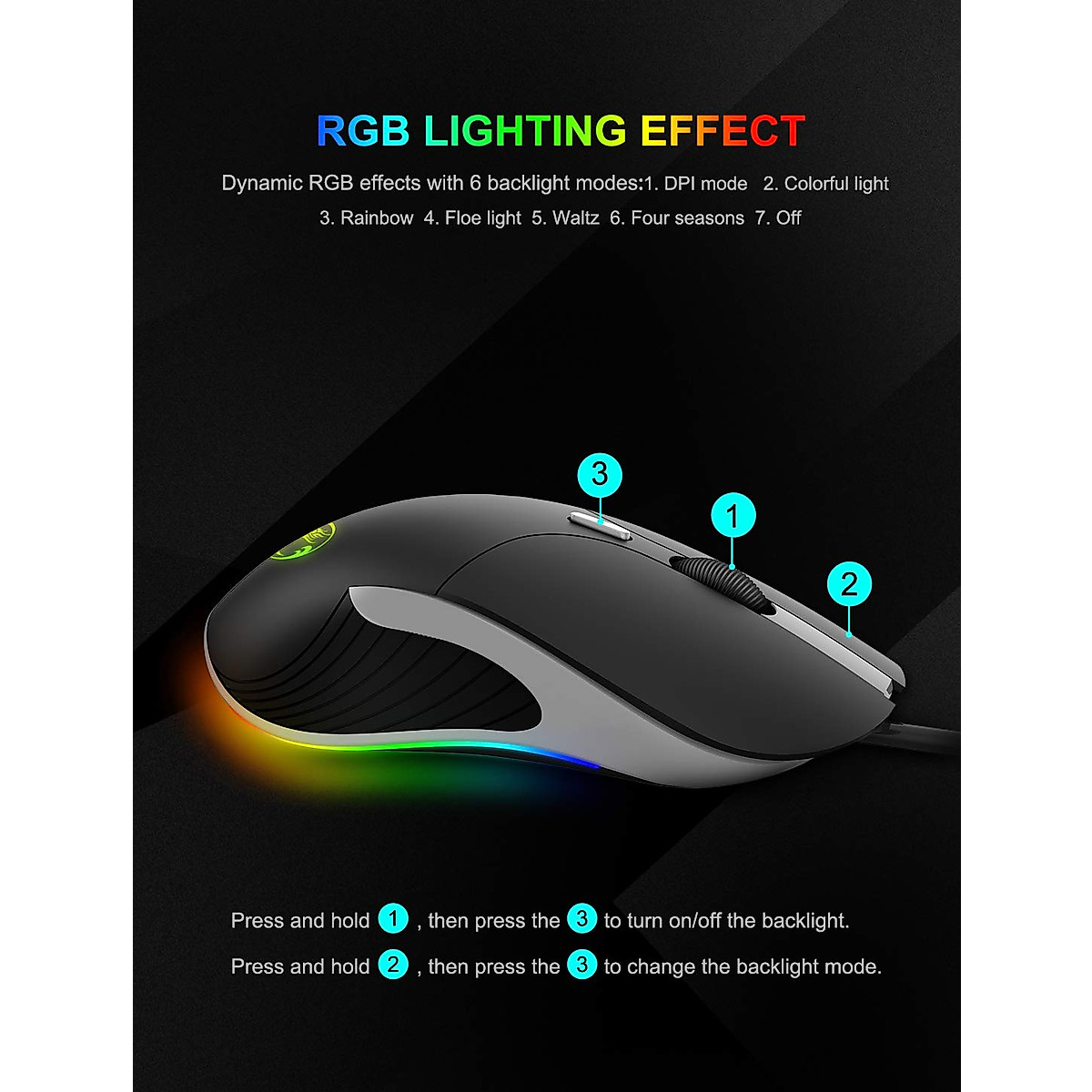 KKUYI RGB Gaming Mouse Wired, USB Computer Gaming Mice with Chroma RGB Lighting/6 DPI Levels/6 Buttons, RGB Gamer Desktop Laptop PC Gaming Mouse with 6ft Cable for Windows Xbox PS4 (Black-01)