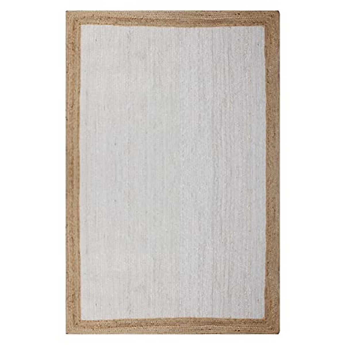 CASAVANI 100% Handmade Natural Jute Rugs Geometric White & Beige Hand Braided Rag Rug Best Uses for Living Room Bedroom Entryway Laundry Room Doorway Door Mate 4x8 6x8 5x5 Feet Square