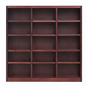 BOWERY HILL 72" Traditional Triple Wide Wood Bookcase with 12 Adjustable Shelves and 3 Fixed Shelves, Ready for Assembly, for Home/Office Use, in Cherry Finish
