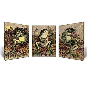 Wall Decor Frog Art Posters - Vintage Banjo Canvas Paintings Bedroom Boho Green Poster Bathroom Abstract Aesthetic Living Modern Minimalist Decorations Picture for Home House Office Kitchen Room (Frog,12x16inch Framed)