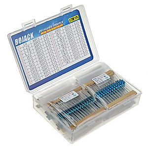BOJACK 1000 Pcs 25 Values Resistor Kit 1 Ohm-1M Ohm with 1% 1/2W Metal Film Resistors Assortment