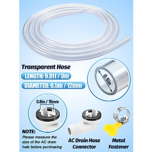 10ft Air Conditioner Drain Hose, 3/5 inch Portable AC Drain Hose Connector, Replacement for Universal Mini-Split Unit and Window Air Conditioner Unit Parts