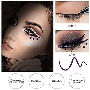 Erinde 6 Colors Double-headed Liquid Eyeliner Stamp Pen Set, Blue Red Pink Purple Green Black Colorful Winged Eye Liners for Women, Waterproof Long-Lasting Star Moon Heart Eye Face Makeup