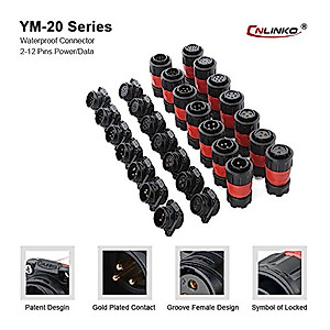 CNLINKO 12 Pin Power Industrial Circular Connector, Female Plug & Male Panel Mount Receptacles Socket Jack, Outdoor Waterproof IP67, AC DC