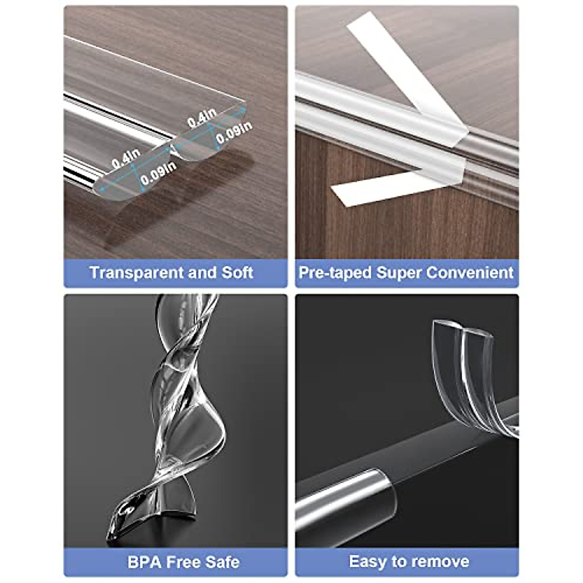 Baby Proofing, Edge Protector Strip Clear, Silicone Soft Corner Protectors with Upgraded Pre-Taped Strong Adhesive, 6.6ft(2M) for Sharp Corners of Cabinets, Tables, Drawers