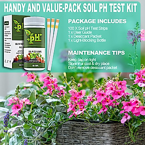 100CT Soil pH Test Kit (3.5-9.0) - Soil pH Test Strips to Test Soil Acidity & Alkalinity of Garden Lawn Grass Vegetable, pH Soil Tester for Garden Soil, Easy to Use for Quick & Accurate Results