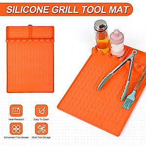 Silicone Griddle Tools Mat for Blackstone, Silicone Grill Mats for Outdoor Grill, Blackstone Silicone Mat, Food Grade Silicone Mat for Barbecue, Kitchen Collapsible Silicone Mat (Orange)
