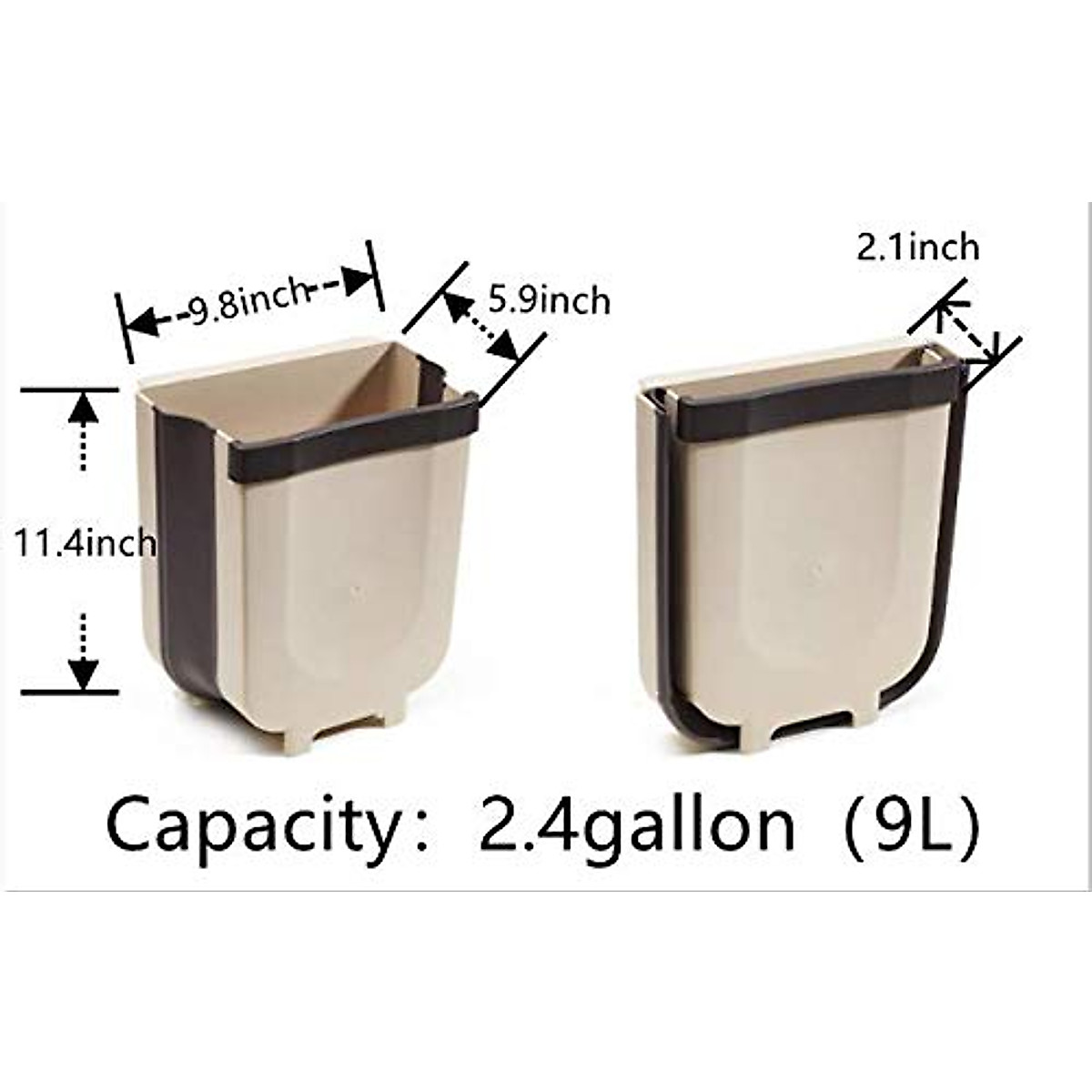 2.4 Gallon Rectangular Folding Hanging Trash Can, Trash Can for Kitchen, Bathroom, Powder Room, Bedroom, Office (Brown)The package comes with the free-tickets for separate dry and wet garbage