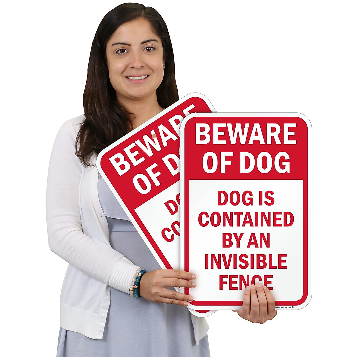 SmartSign Dog Contained By Invisible Fence Sign - 2 Pack, Beware Of Dog Sign, 18 x 12 inch, 2mm Aluminum Composite, Red and White, Made in USA