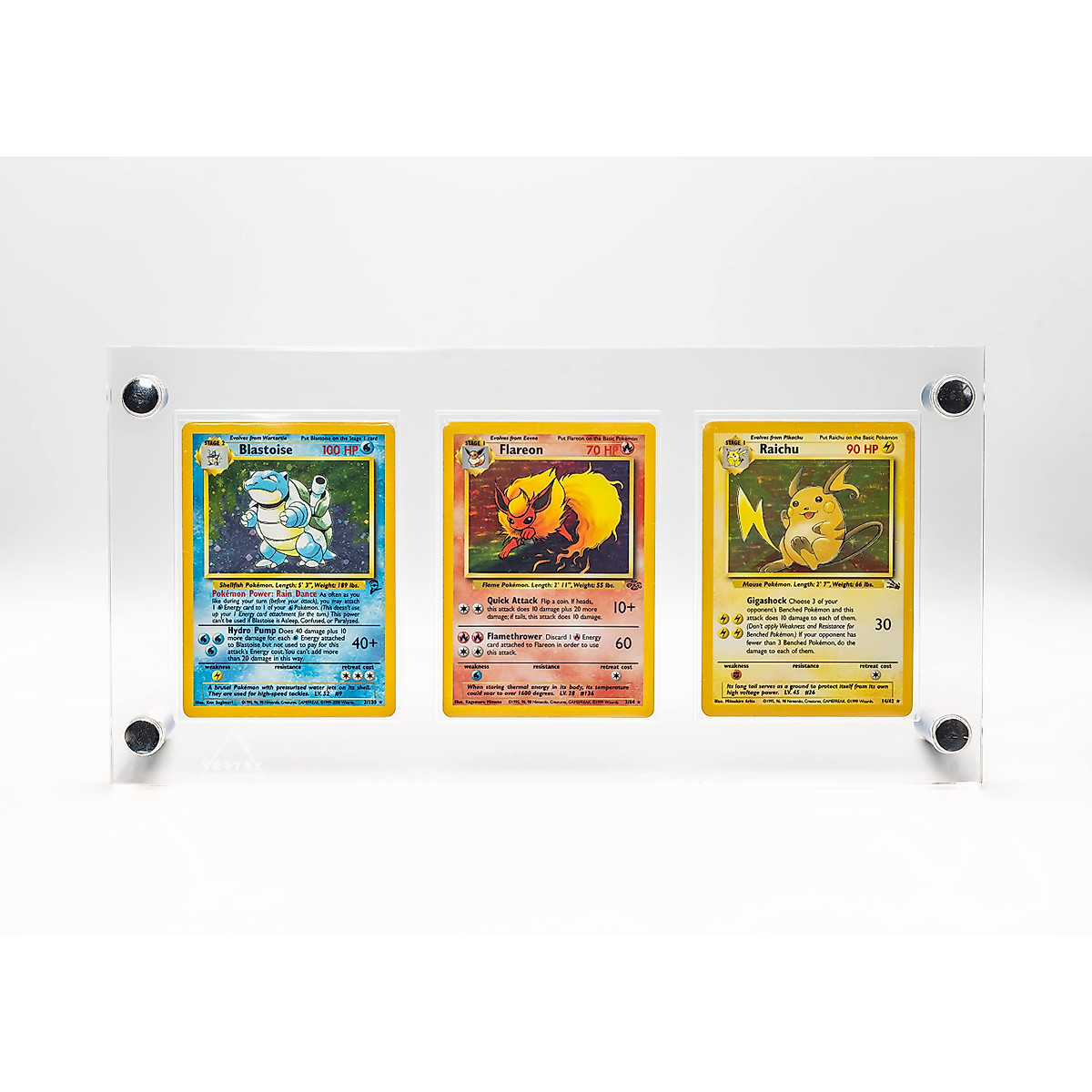 Trading Card Frame Holder Stand Display - 3 Card Slots Clear Acrylic UV Filtering Screwdown