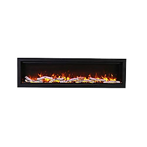 Amantii SYM-50-BESPOKE Symmetry Series Bespoke 50-Inch Built-in Electric Fireplace with Remote, Birch Log Media, Black Steel Surround