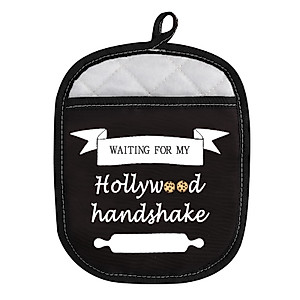 Baking Show Inspired Oven Pads Pot Holder with Pocket Waiting for My Handshake (Handshake)