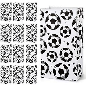 Blulu 30 Pack Paper Soccer Party Favor Bag Candy Goodie Treat Bags Soccer Print Gift Bags for Football Themed Party Favors