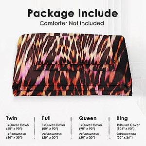 Duvet Cover Queen Size, Animal Leopard Sexy Tiger Bedding Set with Zipper Closure for Kids and Adults, Red Pink Lion Comforter Cover with 2 Pillow Shams for Bedroom Bed Decor