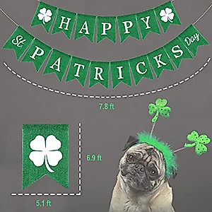 Cmaone St Patrick's Day Banner Lucky Banner with Shamrock Garland Happy St Patrick's Day Decorations Banner Irish Green Clover Party Supplies Hanging Decorations for Home, Party, Bar