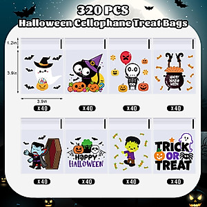 Joottuan 320 Pcs Halloween Treat Bag Clear Self Adhesive Cellophane Bags Cookie Bags Plastic Candy Bags for Party Favors Supplies