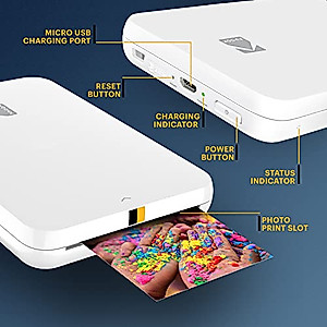 KODAK Step Slim Instant Mobile Color Photo Printer – Wirelessly Print 2x3” Photos on Zink Paper with iOS & Android Devices, White