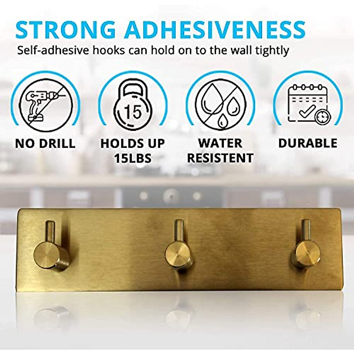 Key Hooks for Wall, Key Holder for Wall Decorative with 3 Key Hooks, Coat Hanger, Purse Hanger, Towel Hook, Easy Mount Key Hangers for Wall, Entryway, Bathroom, Living Room, Kitchen (Gold Finish)