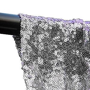 WISPET Silver Sequin Backdrop Curtains 2 Panels 2FTx8FT Glitter Drapes Backdrop Wedding Photo Backdrop Glitter Birthday Bridal Party Curtains Sparkle Background Party Decor Curtains