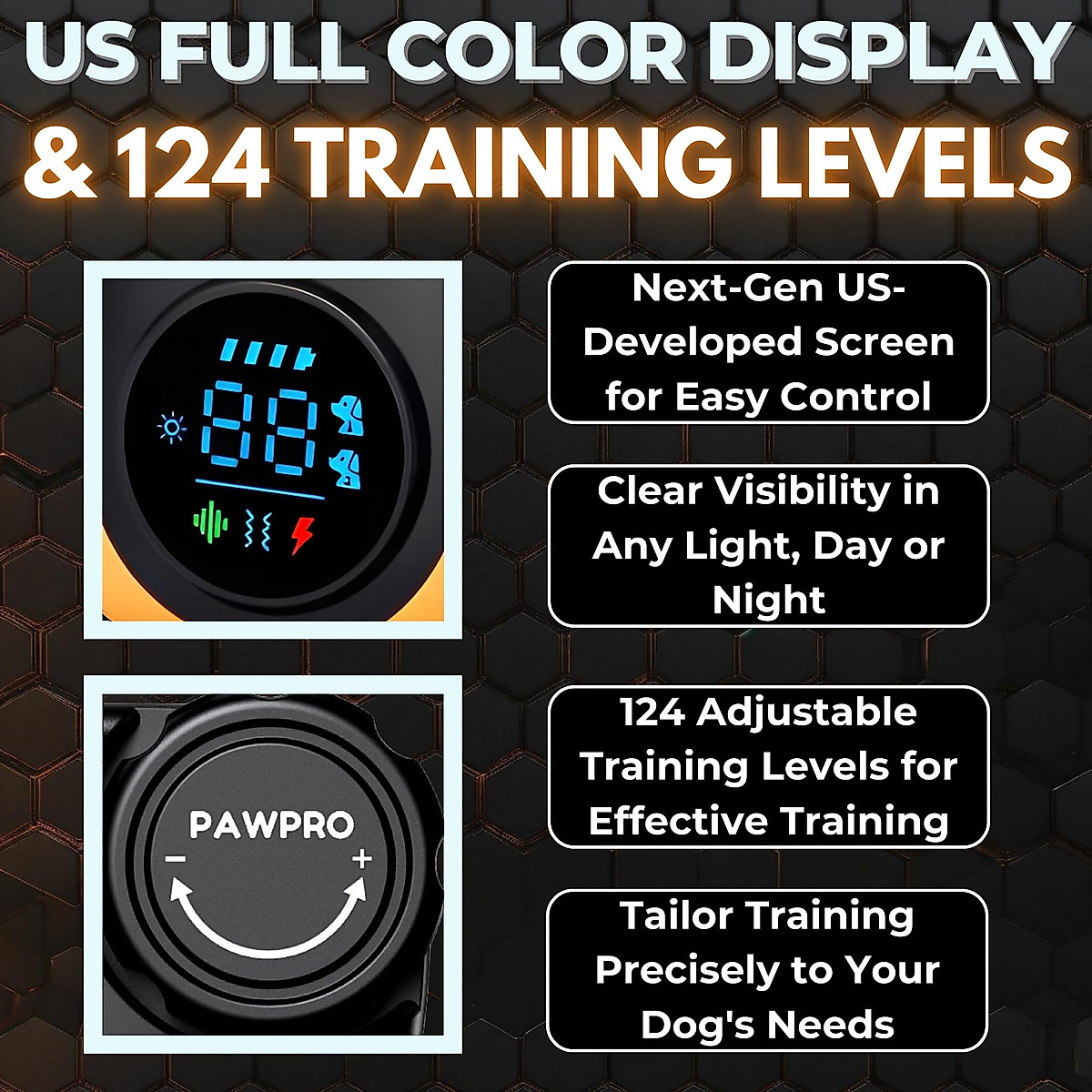 Dog Shock Collar with Remote, Unmatched 4-Mile Range, Night-Light Mode, Training Guide Included, 124 Training Levels & 4 Modes, Beep Vibration Shock, Waterproof Rechargeable, Fits All Dogs, US Tech