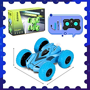 RC Stunt Cars RC Cars with Lights UP 4WD 2.4Ghz Double Sided 360° Rotating RC Truck Cool Surprise for 6 Year Old Boy Gifts Kids Xmas Toy Cars for Boys Girls(Blue)