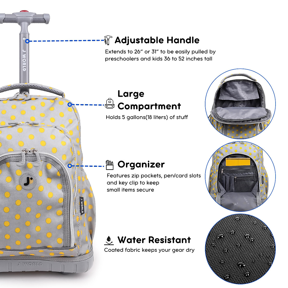 J World New York Kids' Lollipop Rolling Backpack & Lunch Bag Set, Candy Buttons, One Size