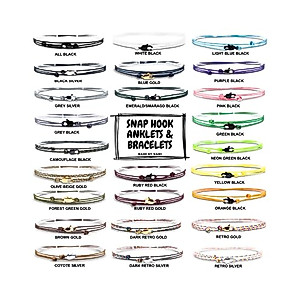 Adjustable Wrap Surfer Bracelet Women & Men - Thin String Bracelet with Snap Hook - Nautical Maritime Beach Jewelry - Handmade & Waterproof - Birthday Gift for Him (Black Black)