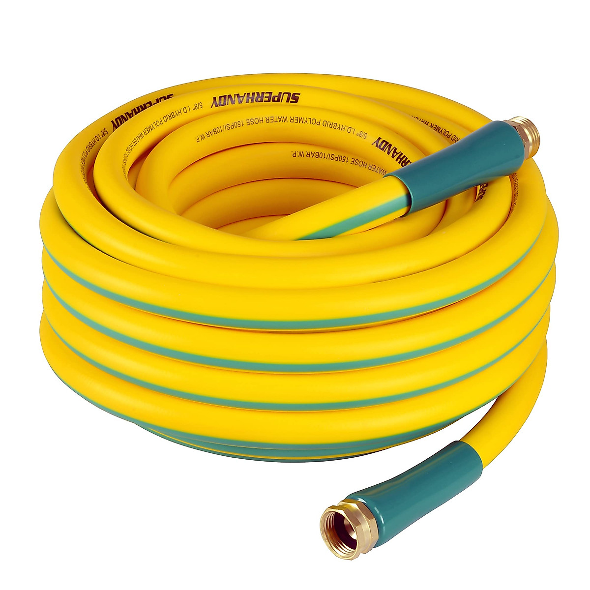SuperHandy Garden Water Hose 5/8" Inch x 50' Foot Heavy Duty Premium Commercial Ultra Flex Hybrid Polymer Max Pressure 150 PSI/10 BAR with 3/4" GHT Fittings