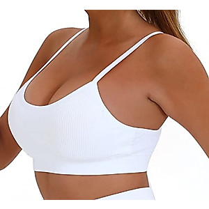 AKAMC Women's Rib-Knit Camisole Sports Bra Athletic Bras for Women Adjustable Straps Yoga Bras,3X-Large
