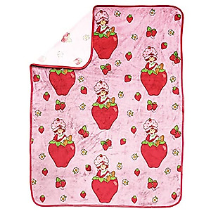 Strawberry Shortcake Pink Strawberries Galore Nogginz Set - 40 x 50 Inch Blanket & Pillow, Kids Super Soft 2 Piece Set