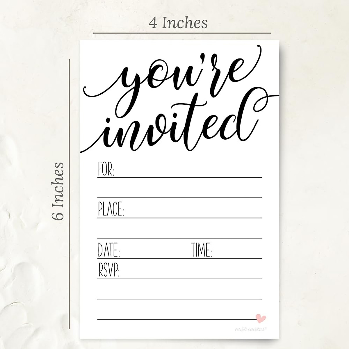 Classic Script Invitations (20 Count) with Envelopes - Sweet Heart Design