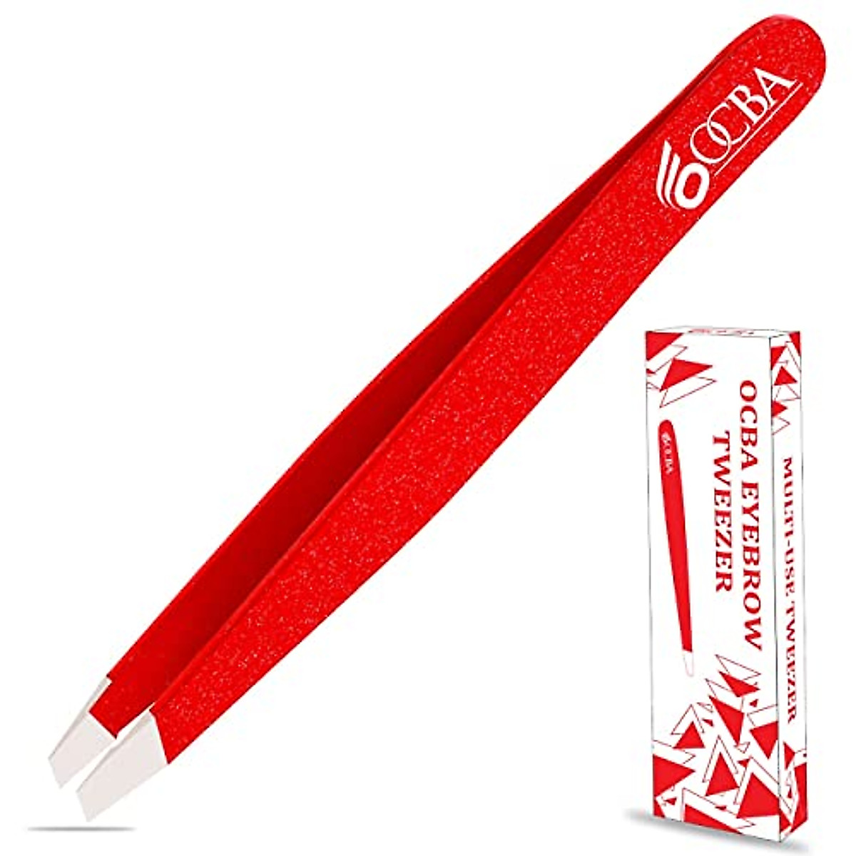 OCBA Slanted Professional Tweezers for Women Stainless Steel Eyebrow Tweezers Precision For Ingrown Hair Eyelash tweezers (Red)