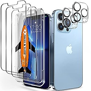 EGV [3+2 Pack] Screen Protector for iPhone 13 Pro 6.1 Inch with Camera Lens Protector, Tempered Glass With Alignment Kit, 9H Hardness, Case Friendly