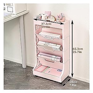 Rolling Book Shelf Organizer Mobile Book Shelf Cart 6 Tier Movable Bookshelf Cart Desk Side Cart for Office Dorm Classroom,Pink,5 Tier