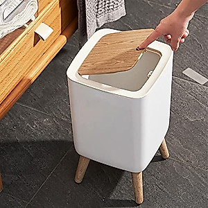 Nordic Style Trash Can,Push Top Garbage Bin with Lid,White Top Spring Waste Basket,Dog Proof Trash can，Plastic Trash Bin Suitable for Kitchen,Bathroom,Bedroom,Living Room,Office,Outdoor