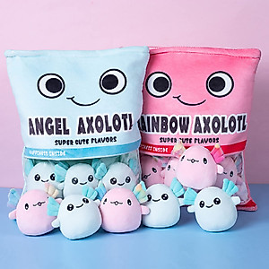 Nenalayo Plushies Doll a Bag of Axolotl Plush Toy Stuffed Soft Snack Pillow Plush Toy for Birthday Gift, Stuffed Toy Game Pillow Cushion Gift for Kids (Blue 6 Balls)